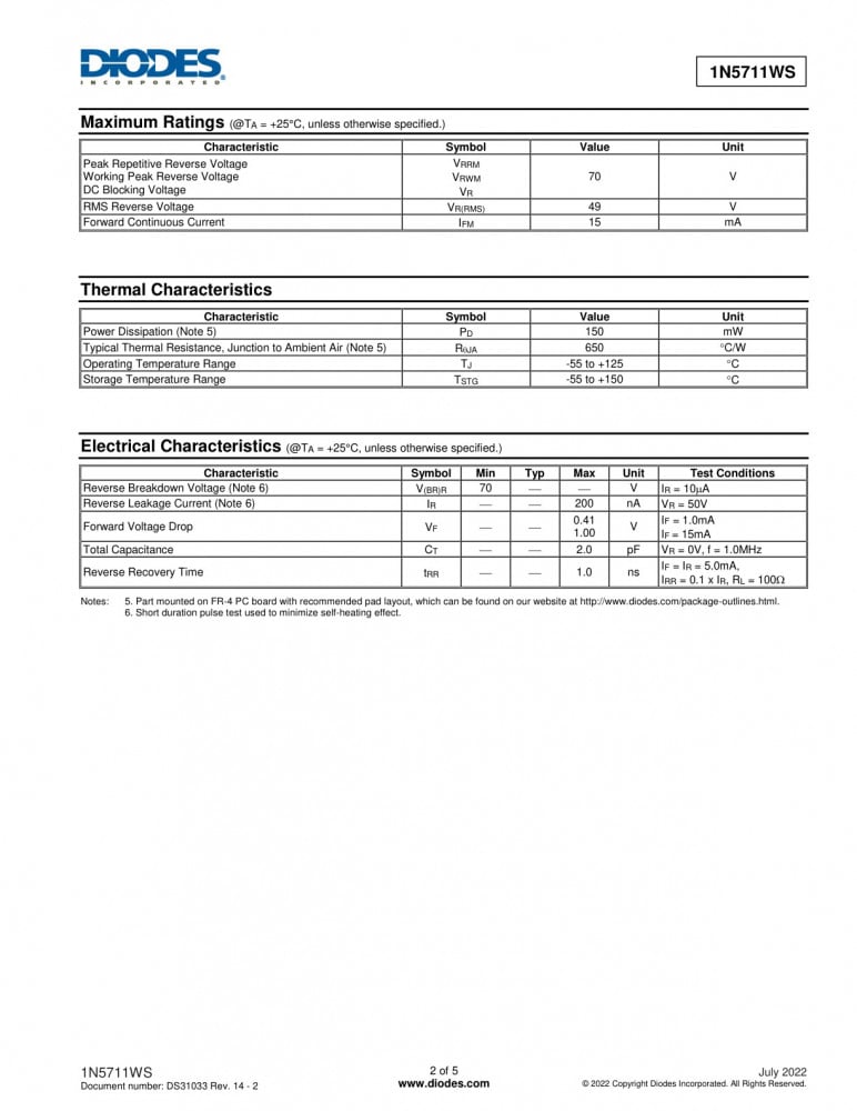 1N5711WS-7-F datasheet page 2