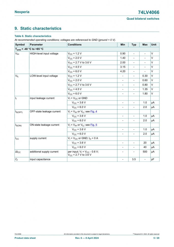 74LV4066PW,118 datasheet page 5