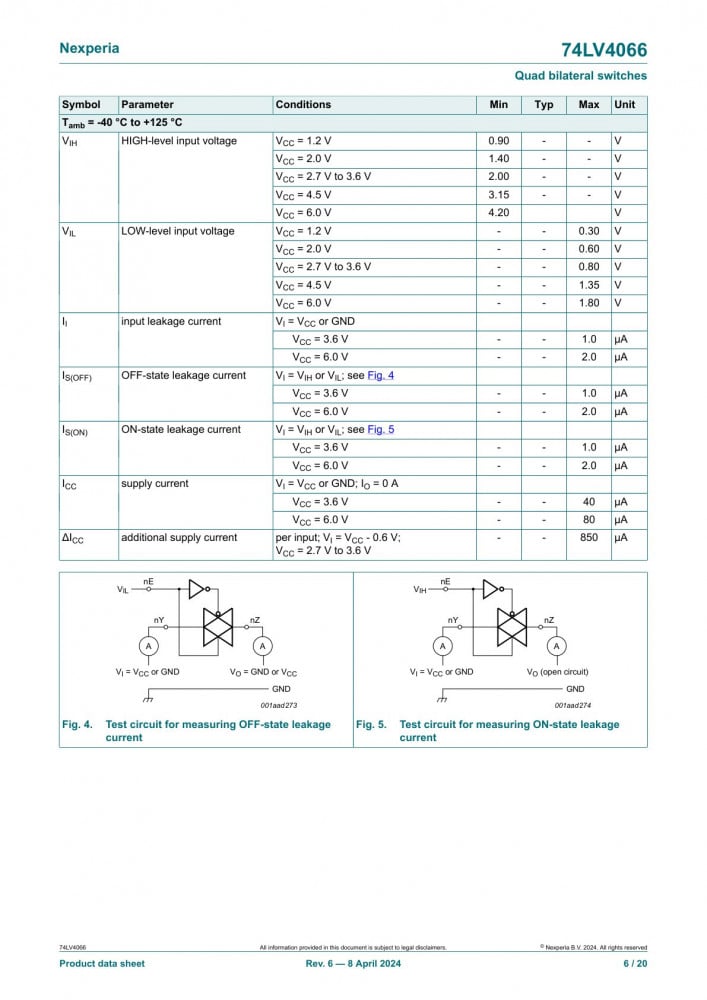 74LV4066PW,118 datasheet page 6