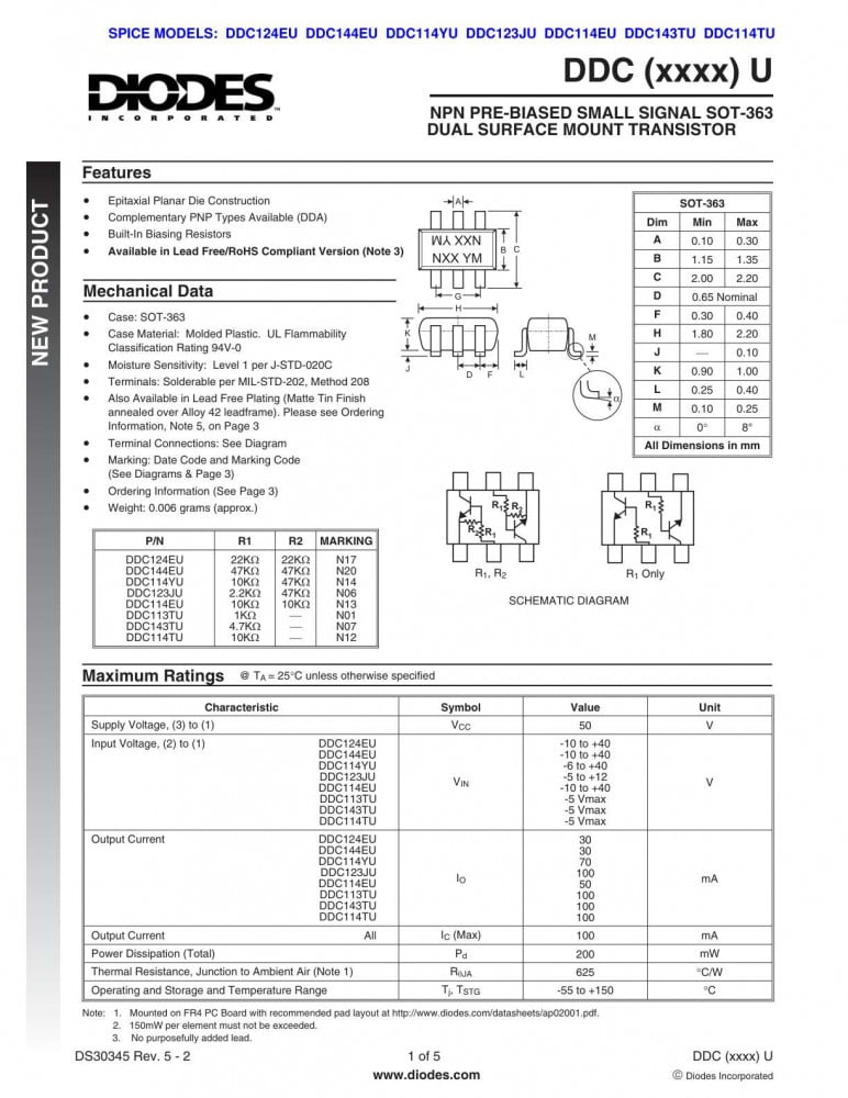 DDC114TU-7 datasheet page 1