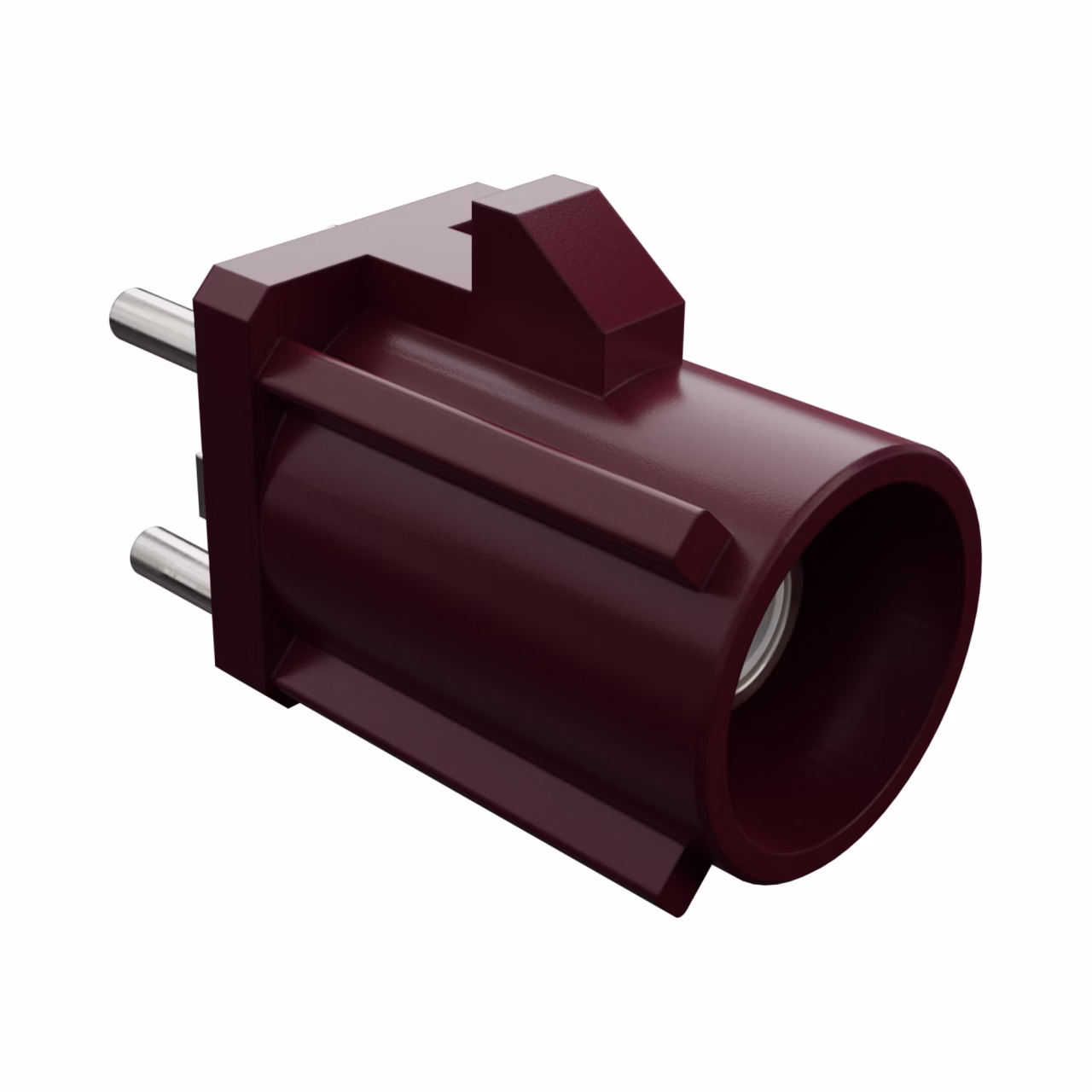 FAKRA Jack, Straight, PCB Receptacle, Through Hole, Die Cast Body, Tin (Sn) Plated, Keying Code D, Bordeaux Violet, 50 Ohms for sale