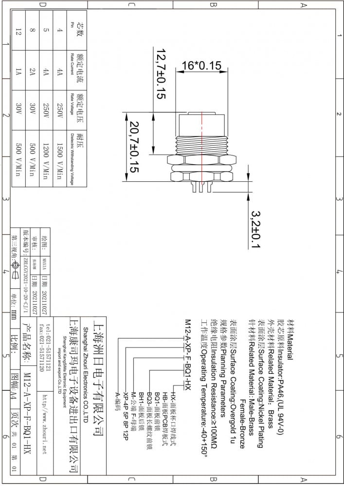 ZHOURI M12-A-12P-F-BQ1-HX technical document preview