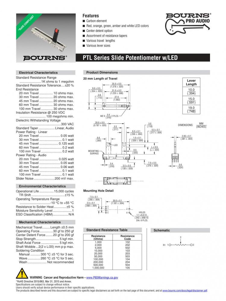 BOURNS PTL series datasheet page 1