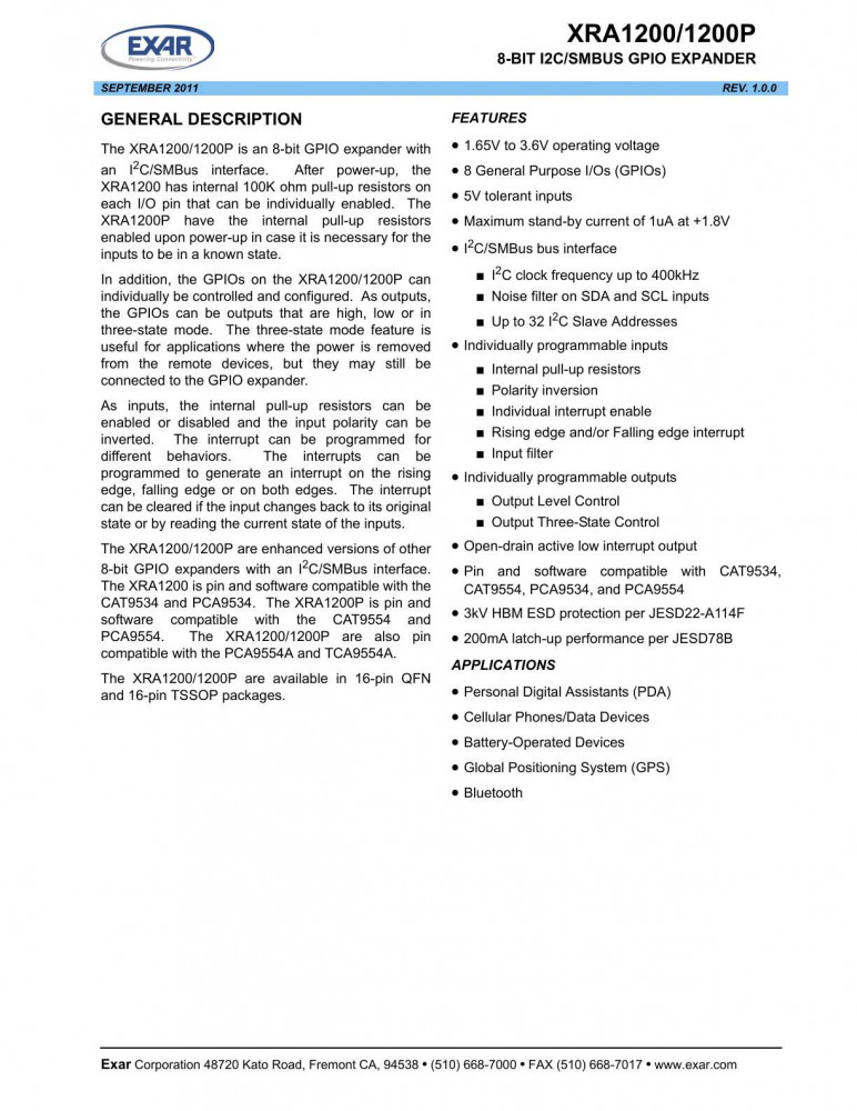 XRA1200P datasheet page 1