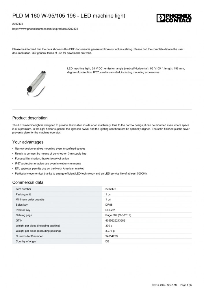 Phoenix Contact 2702475 technical document page 1