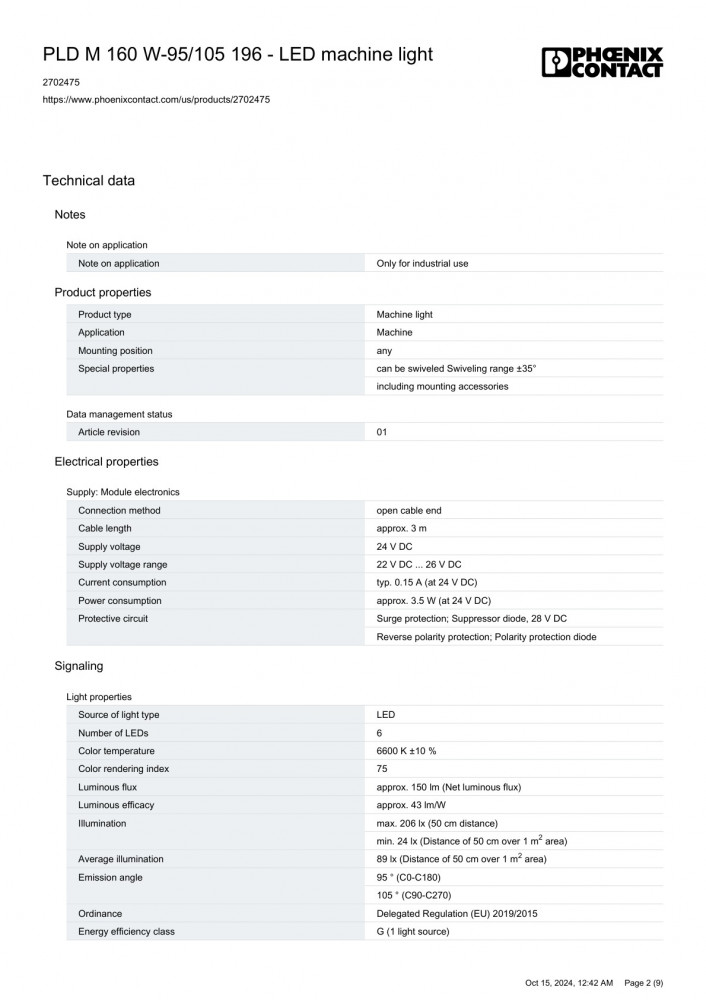 Phoenix Contact 2702475 technical document page 2