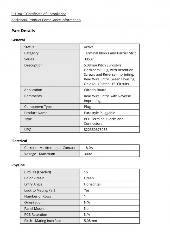 MOLEX terminal block technical document, page 2