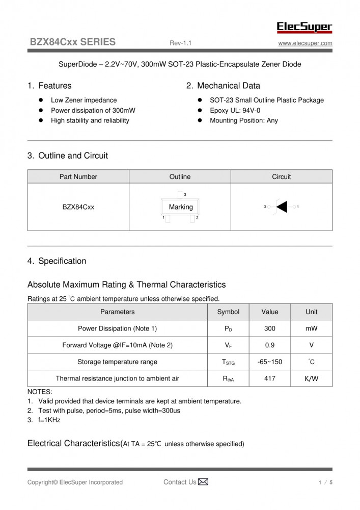 BZX84C5V6 datasheet page 1