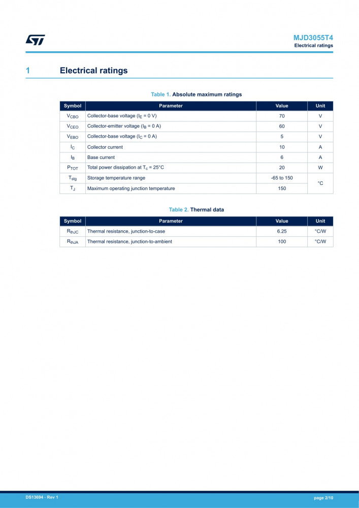 MJD3055T4 datasheet page 2
