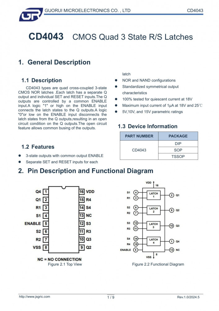 CD4043 datasheet page 1