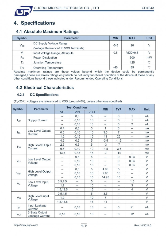 CD4043 datasheet page 4