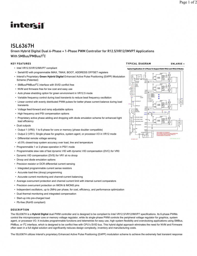 ISL6367H technical document page 1