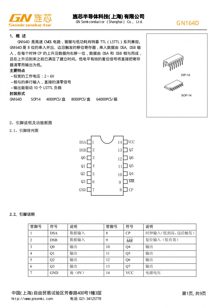 GN164D datasheet page 1