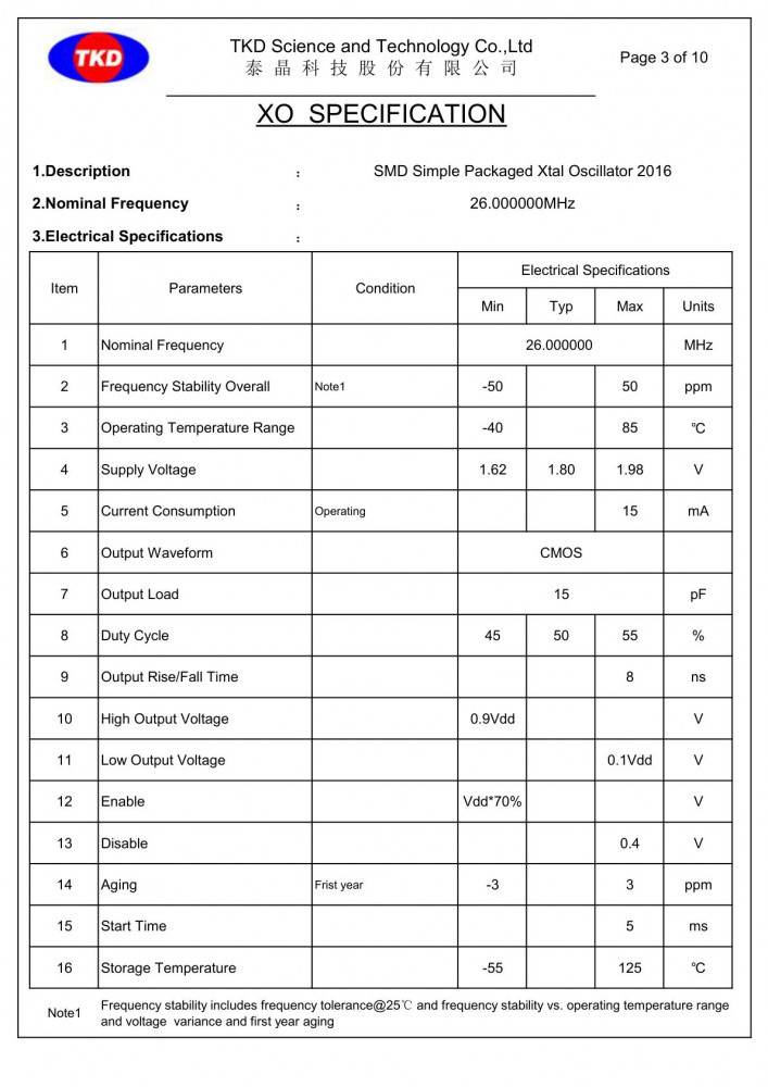 TKD XO20A026000GAHE002 datasheet page 3