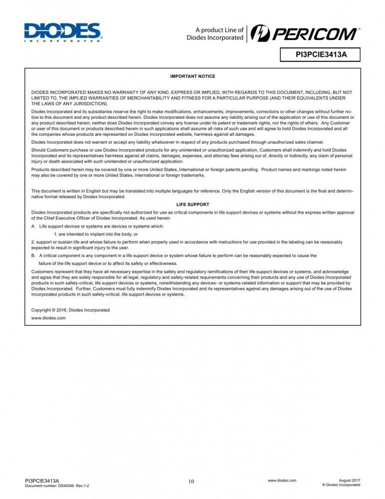 PI3PCIE3413A technical document page 10