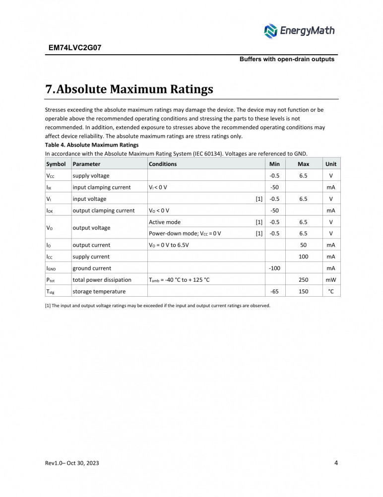 EM74LVC2G07GV datasheet page 4