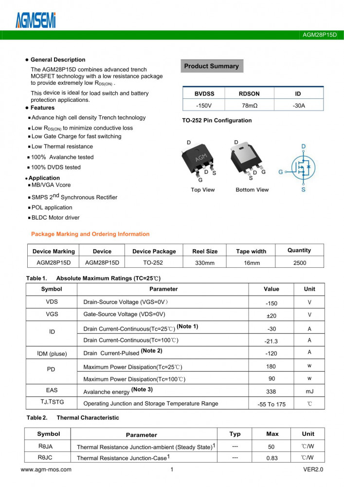 AGM28P15D datasheet page 1