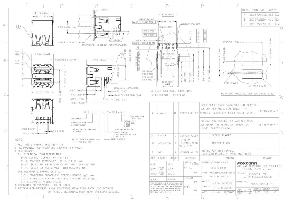 FOXCONN UB11123-8Z4-7F technical document page