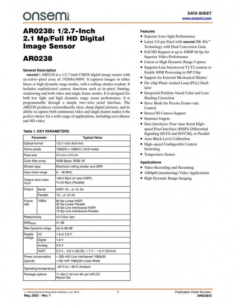 AR0238 technical document page 1