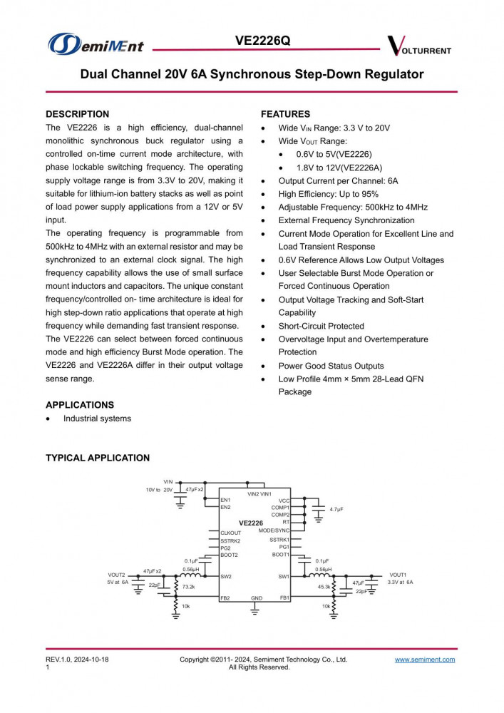 VE2226 datasheet page 1