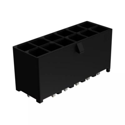 Mega-Fit Slim Vertical Header without Crush Pegs, 5.70mm Pitch, Through Hole, Dual Row, 6 Circuits, Matte Tin (Sn) Plating, 2.93mm Tail Length, Glow-Wire Capable, Tape and Reel, Black