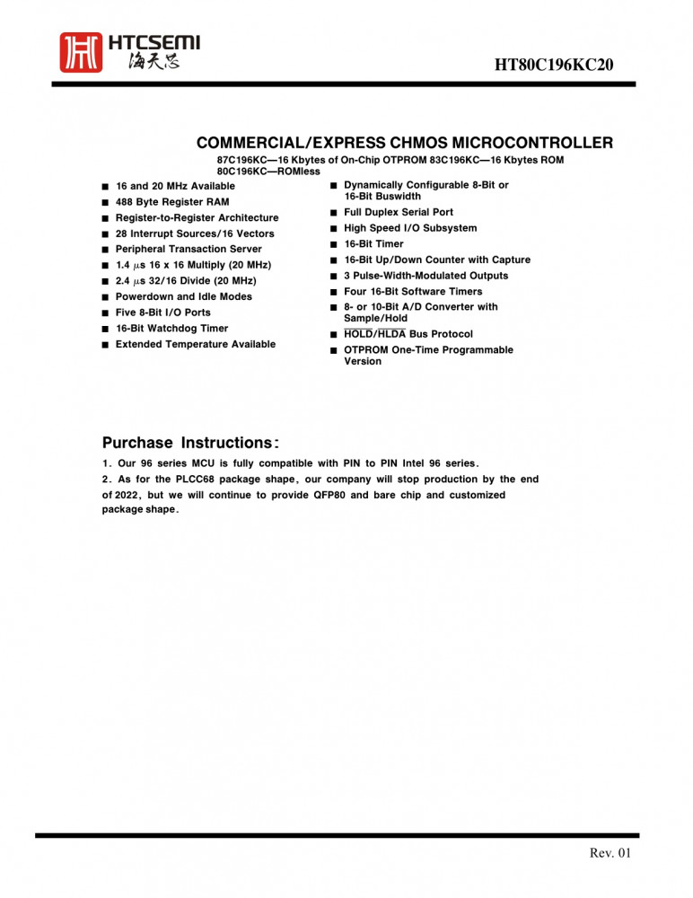 HT80C196KC20 datasheet page 1