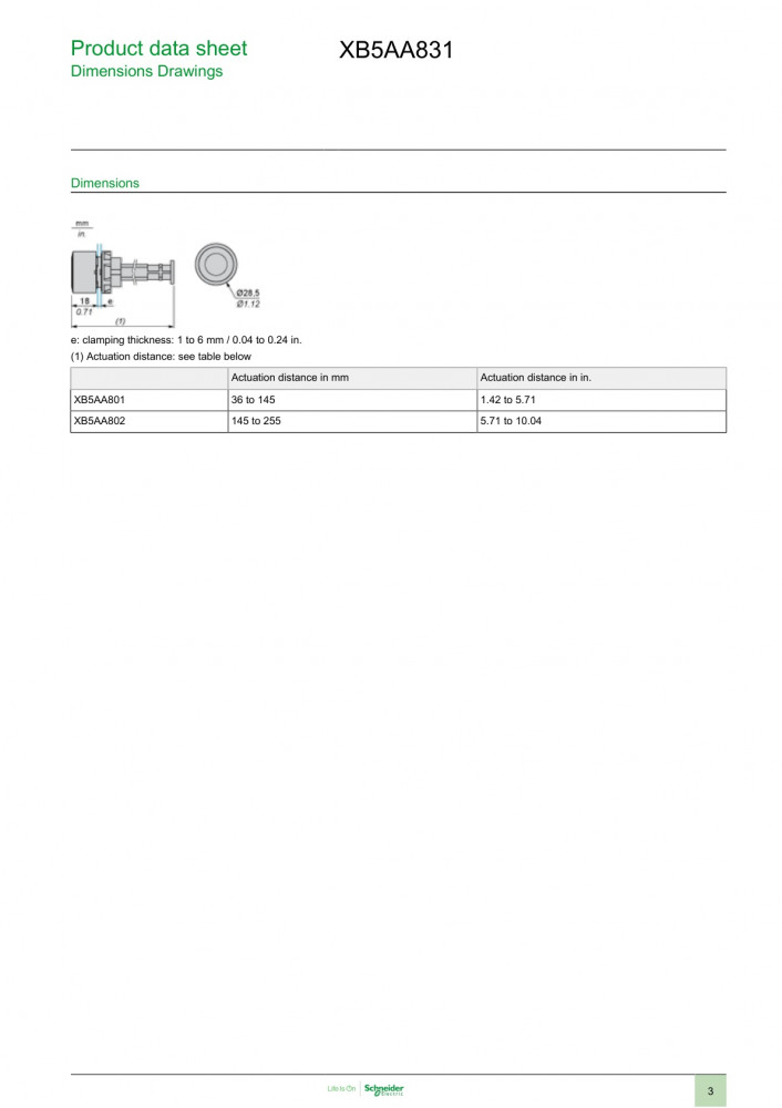 XB5AA831 technical documentation page 3