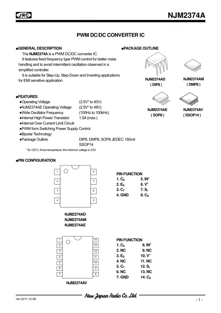 NJM2374AM technical document page 1