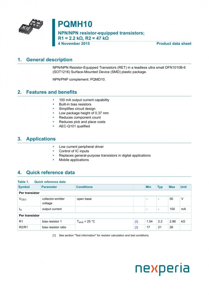 PQMH10Z datasheet page 1