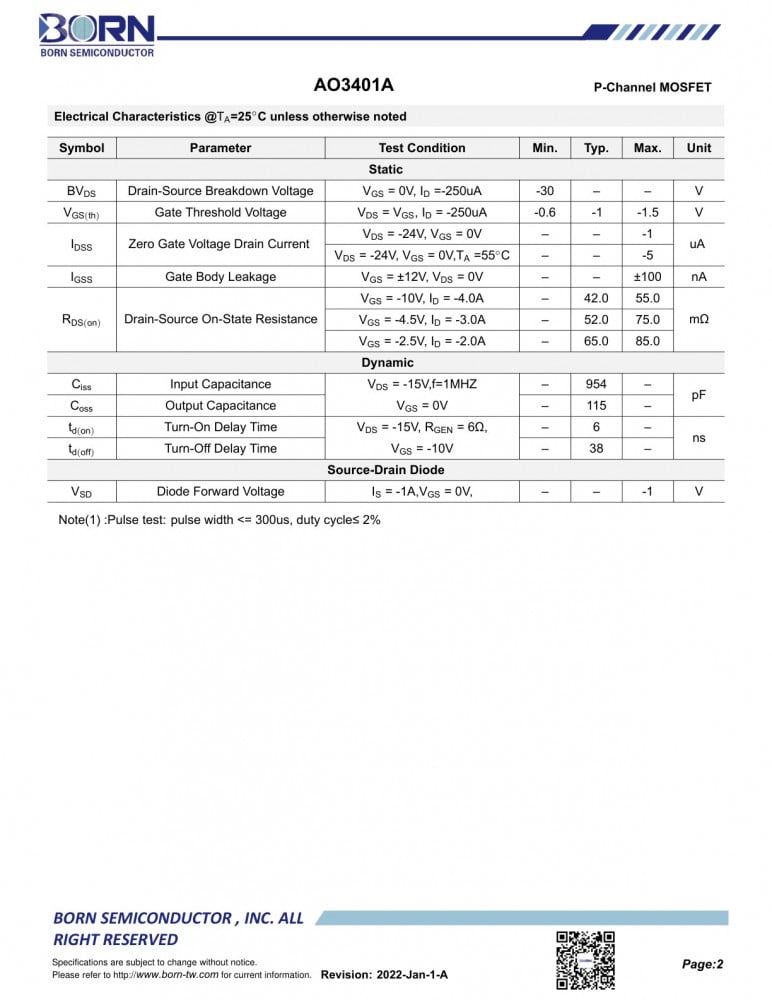 AO3401A datasheet page 2