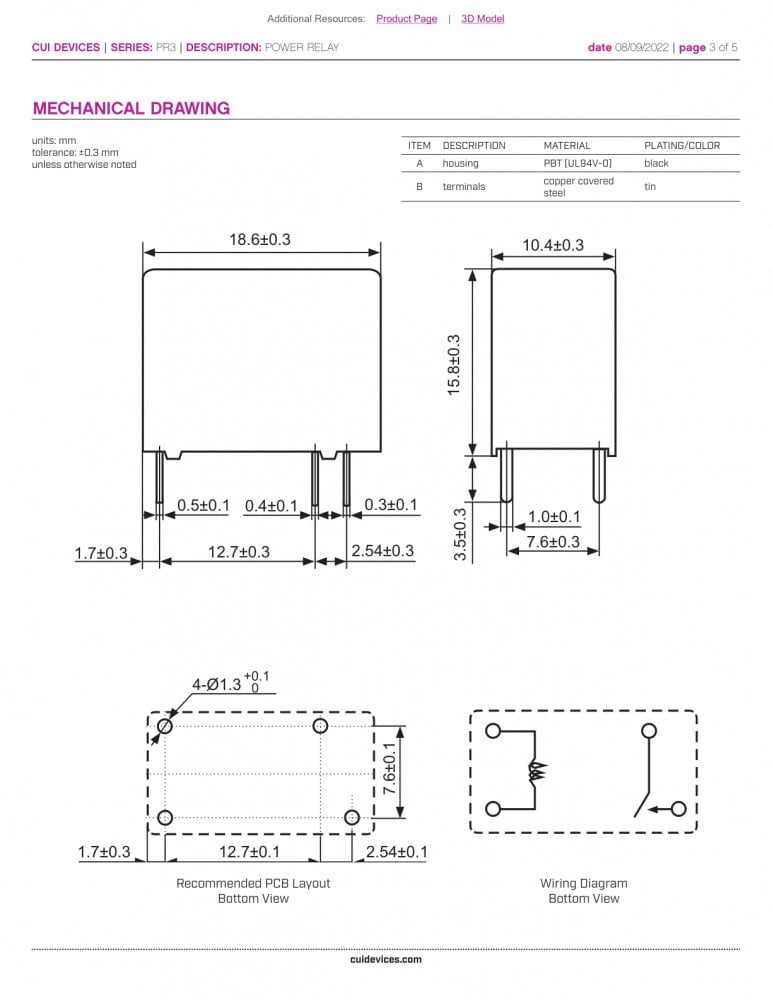 PR3 relay datasheet page 3