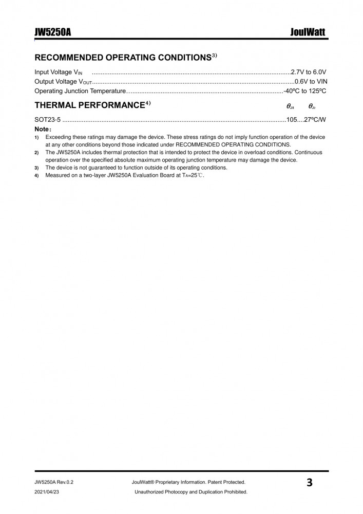 JW5250A datasheet page 3