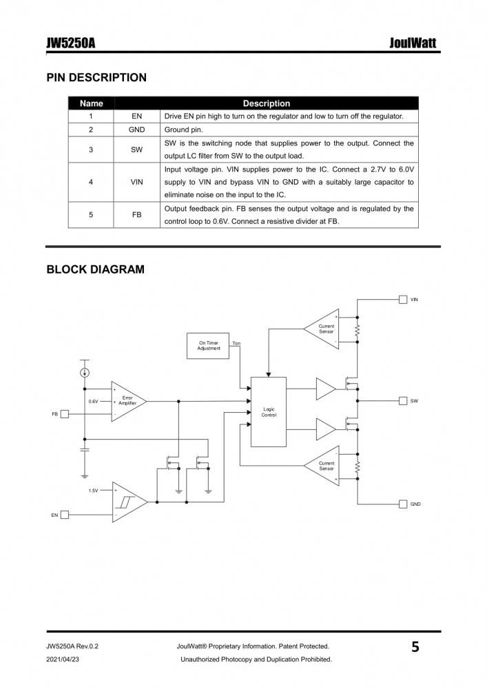 JW5250A datasheet page 5