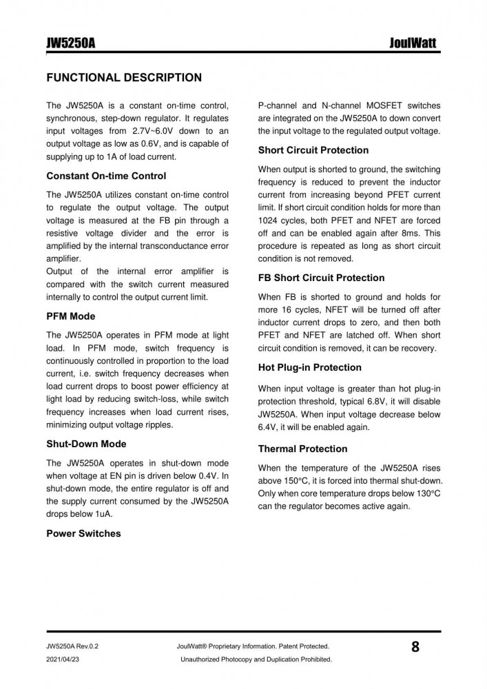 JW5250A datasheet page 8