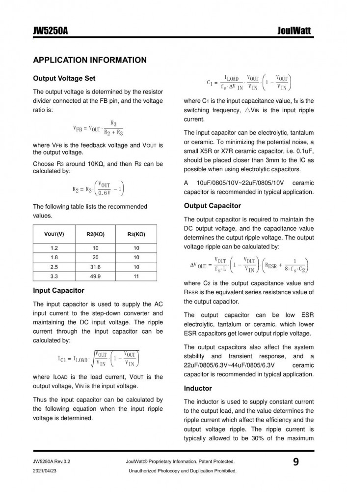 JW5250A datasheet page 9