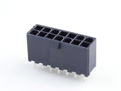 Mini-Fit Versa Color Header, Dual Row, Vertical, with Snap-in Plastic Peg PCB Lock, 2 Circuits, Nylon 6/6, UL 94V-0, Tin (Sn) Plating, Glow-Wire Capable, Black