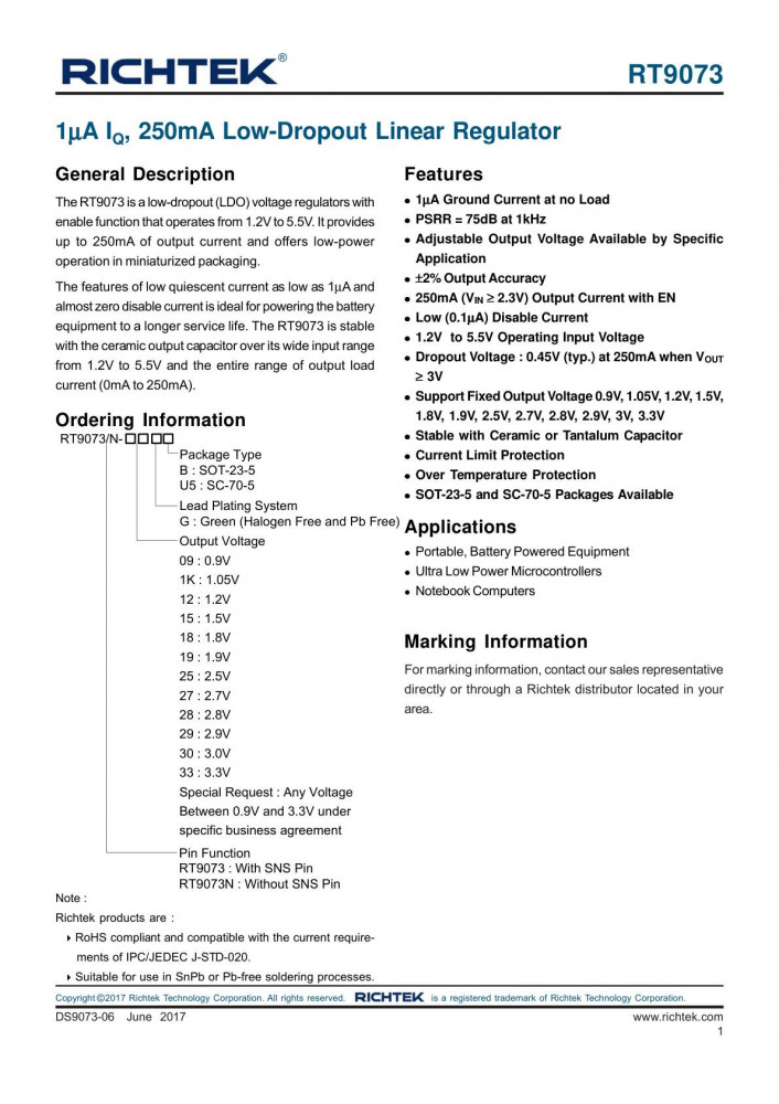 RT9073 datasheet page 1