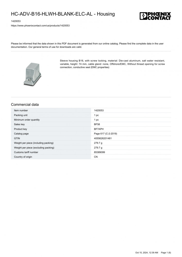 Phoenix Contact 1420053 technical document page 1