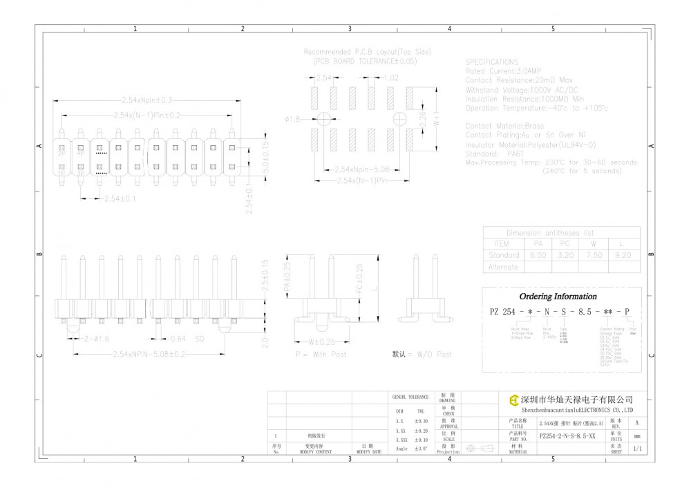 HCTL PZ254-2-07-S technical document page