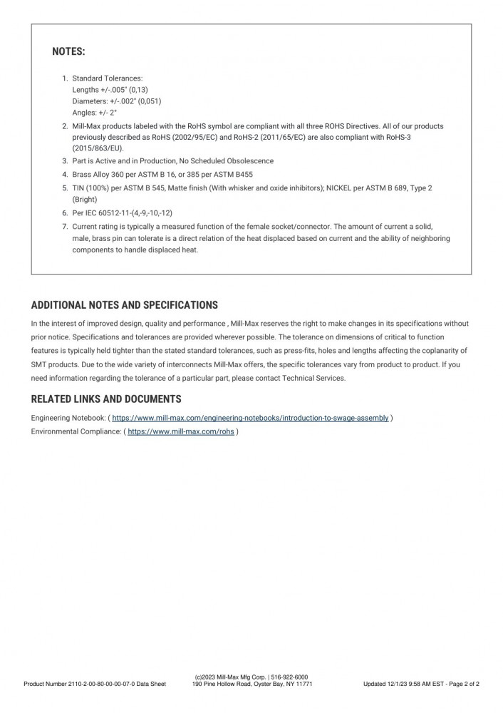 Mill-Max 2110-2-00-80-00-00-07-0 specification page