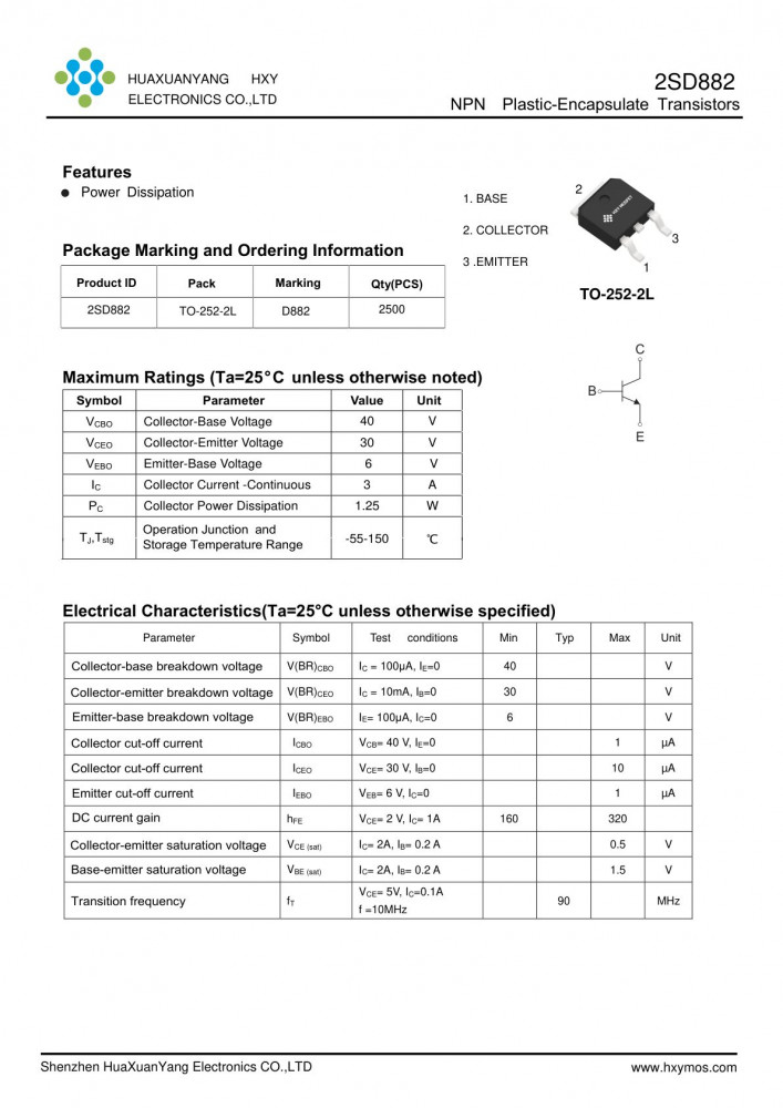 2SD882 technical document page 1