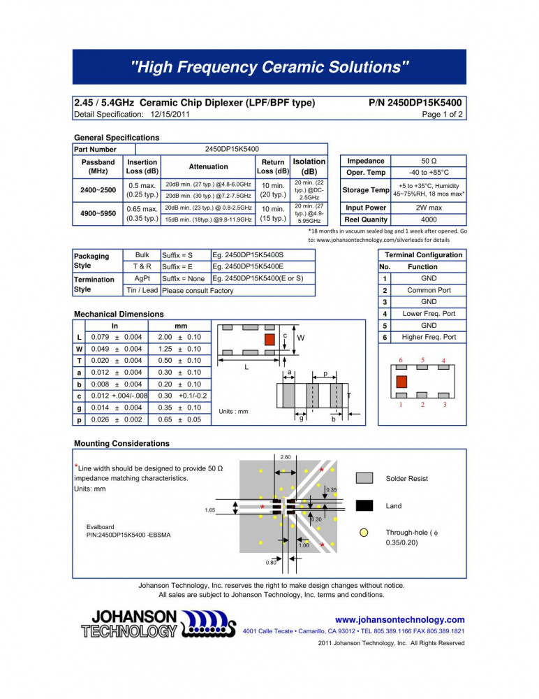 2450DP15K5400 official datasheet page 1