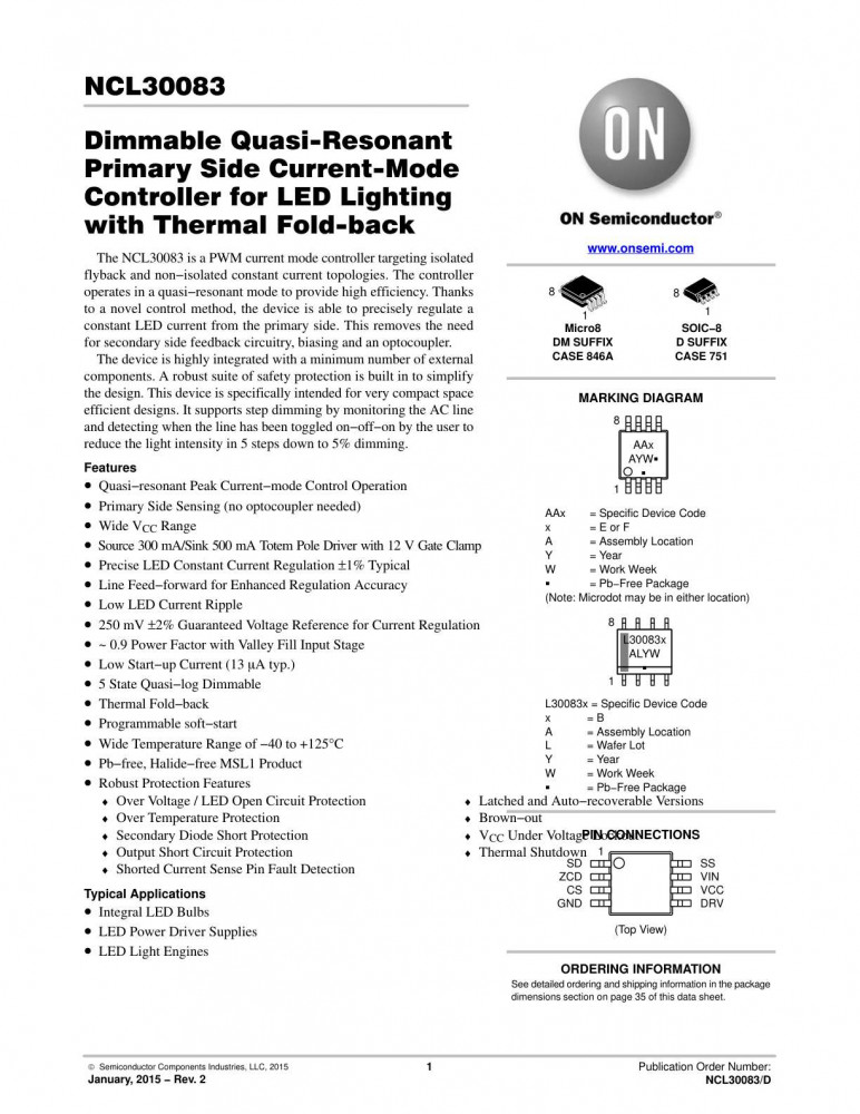 NCL30083 datasheet page 1