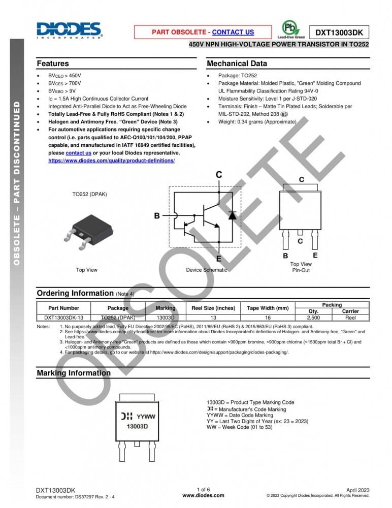 DXT13003DK-13 datasheet page 1