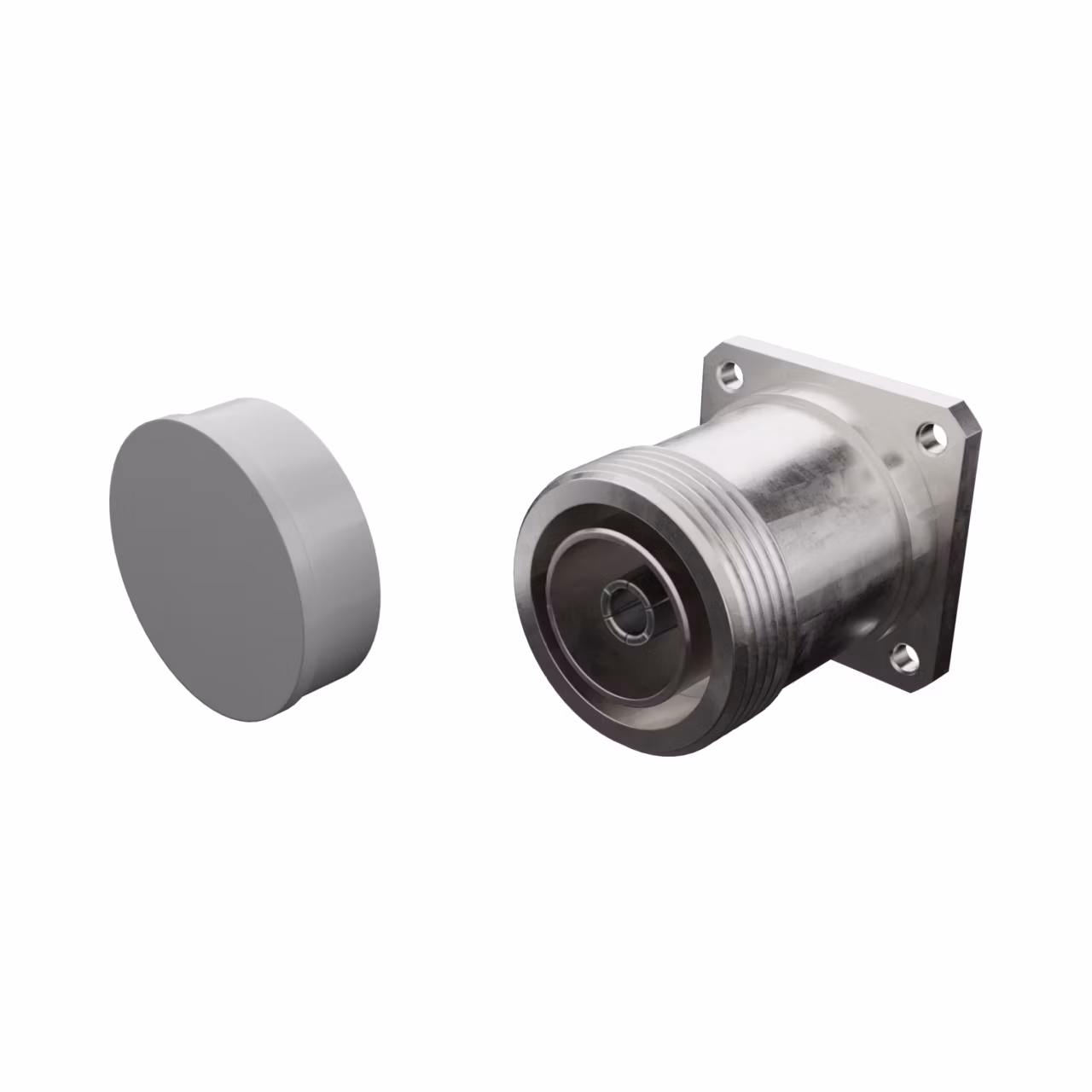 DIN 7/16 Jack, Straight, 4-Hole Flange Mount, Solder for 1/4