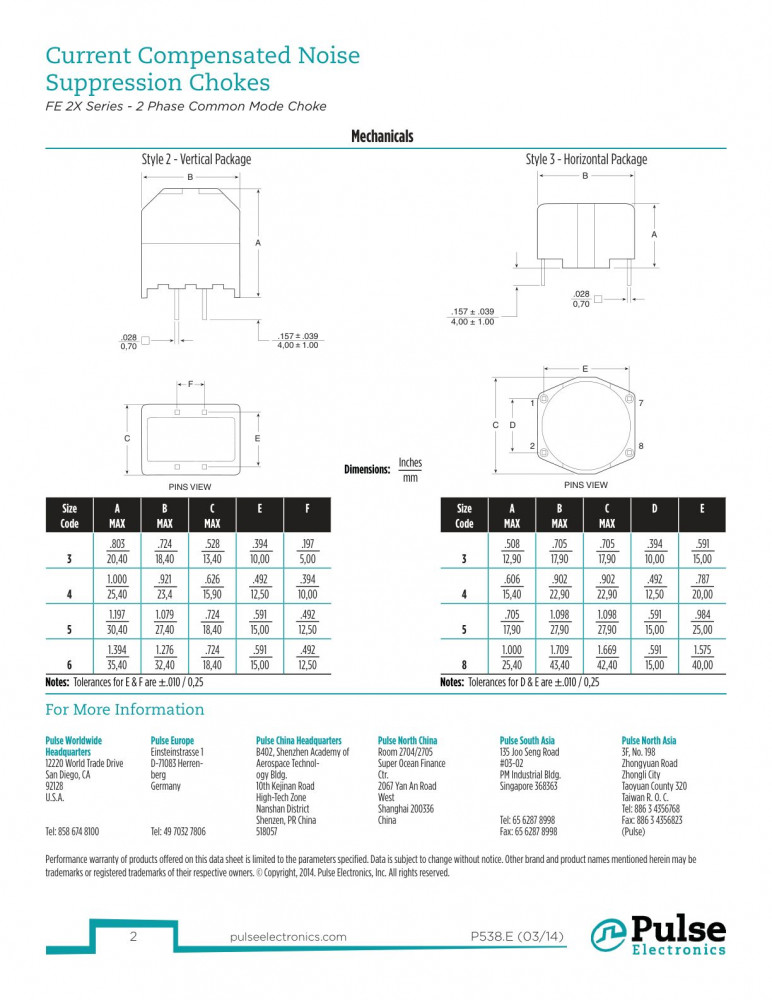 FE2X Series mechanical drawing document page