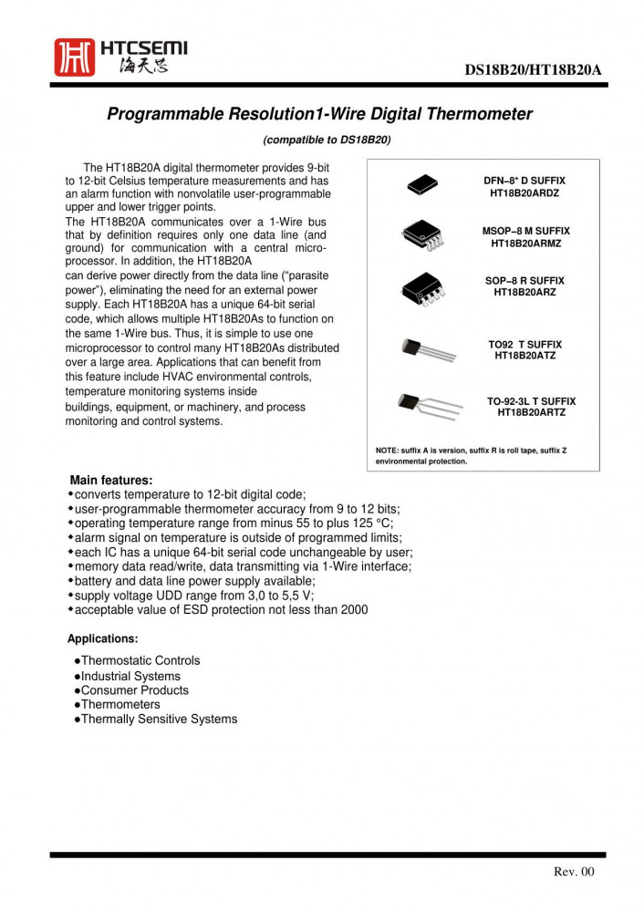 HT18B20ARTZ datasheet page 1