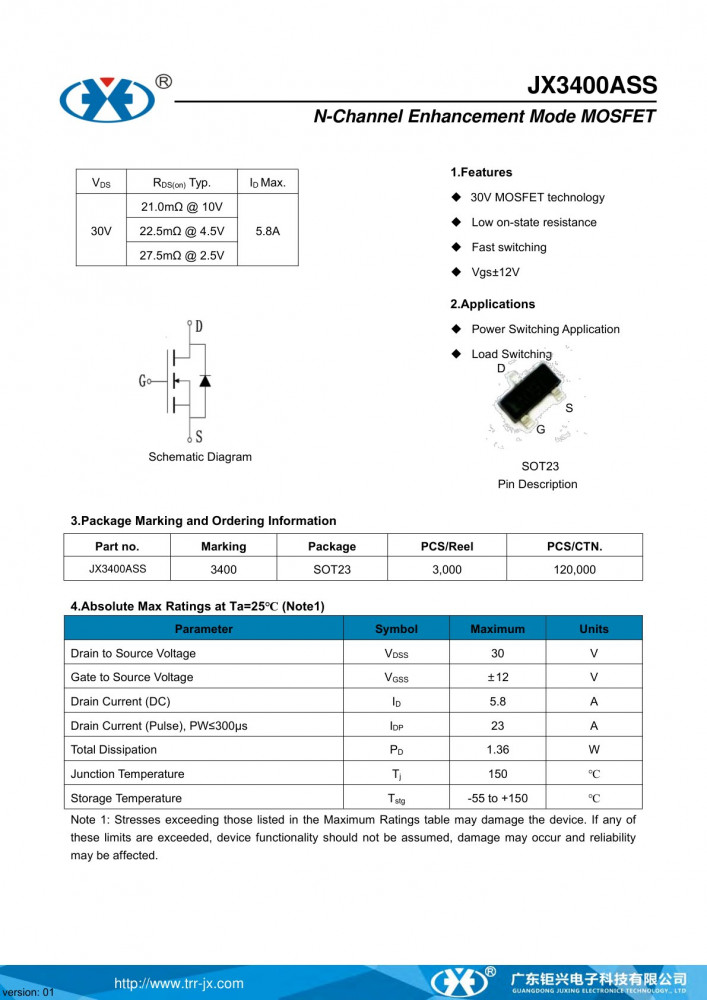 JX3400ASS datasheet page 1