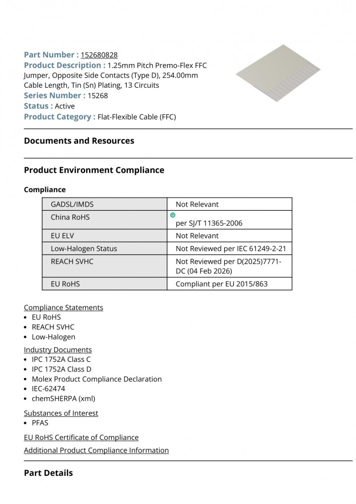 Molex 15268 product specification page 1