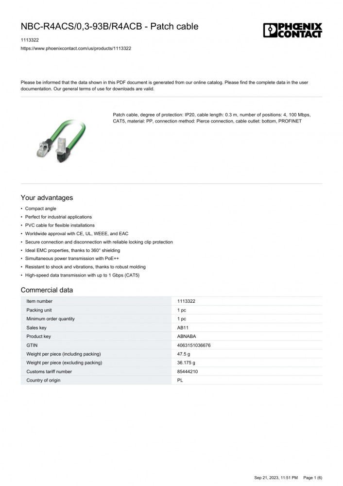 Phoenix Contact 1113322 datasheet page 1